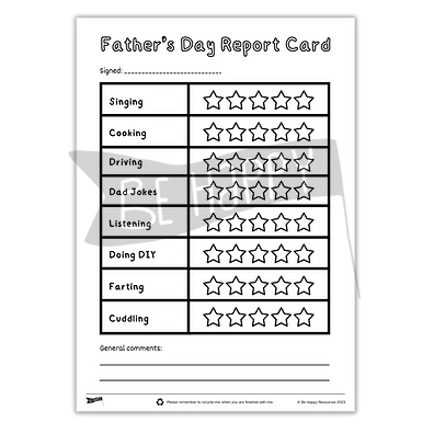 Father's Day Report Card - Be Happy Resources