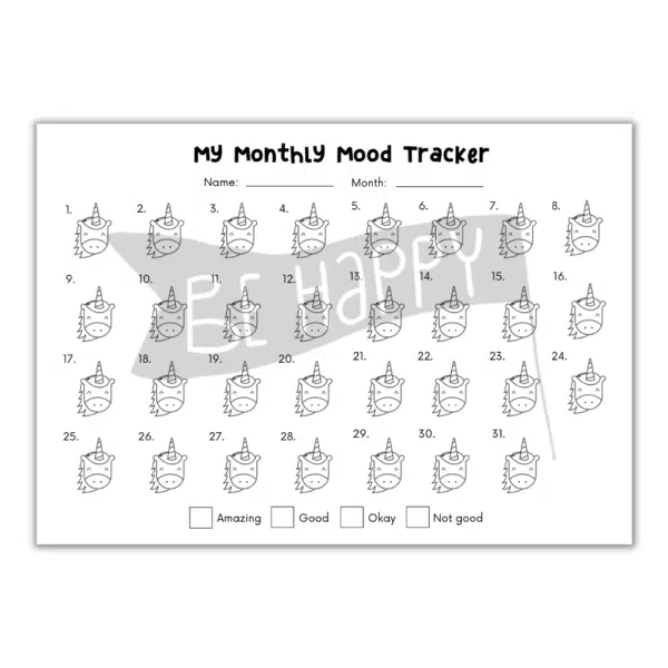 Monthly Mood Tracker: Unicorn Print - Be Happy Resources