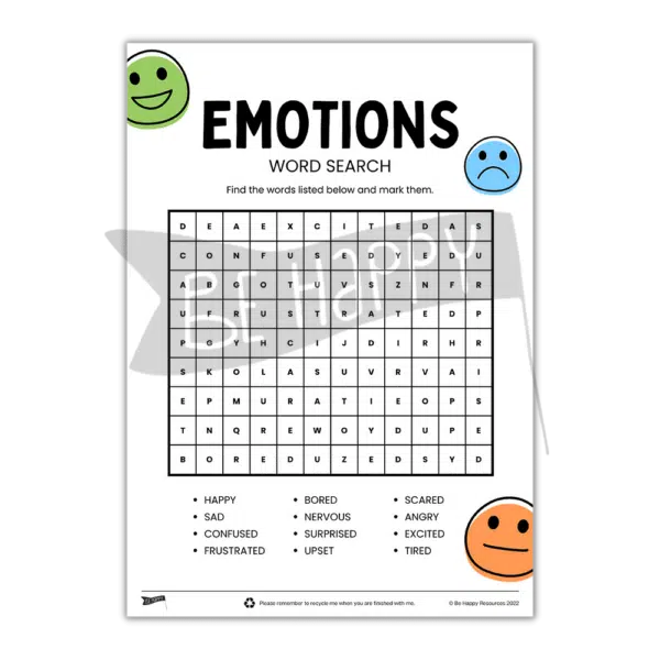 Emotions Word Search - Be Happy Resources