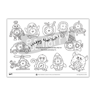 New Year Clock Colouring - Be Happy Resources